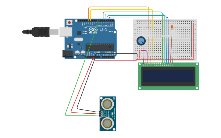 Circuit design UAS Jarak Sensor IoT - Tinkercad Circuit design UAS Jarak Sensor IoT - Tinkercad