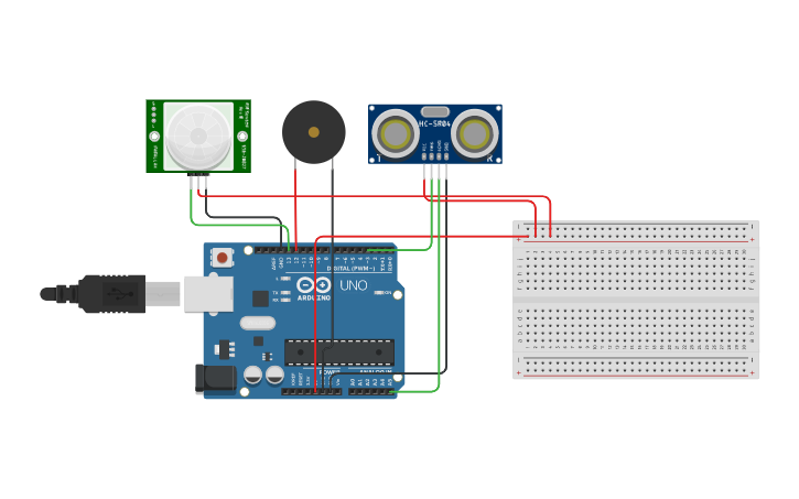 Circuit design Touchless door bell | Tinkercad