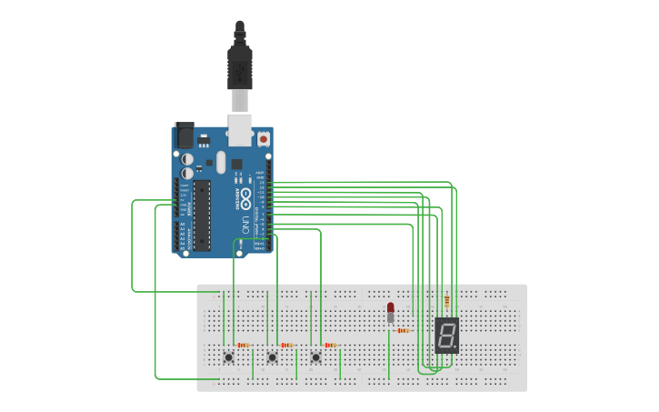 Circuit design Prototype traffic light ON OFF dan CountDown | Tinkercad