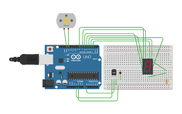 Circuit Design 7 Segment Display With Temperature Sensor Tinkercad
