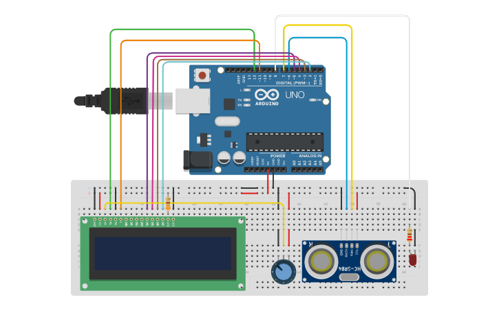 Circuit design Projeto Sensor de Ré - Tinkercad