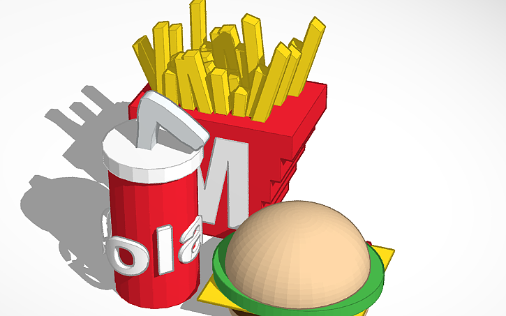 3D design frech fries and burger and cola! | Tinkercad