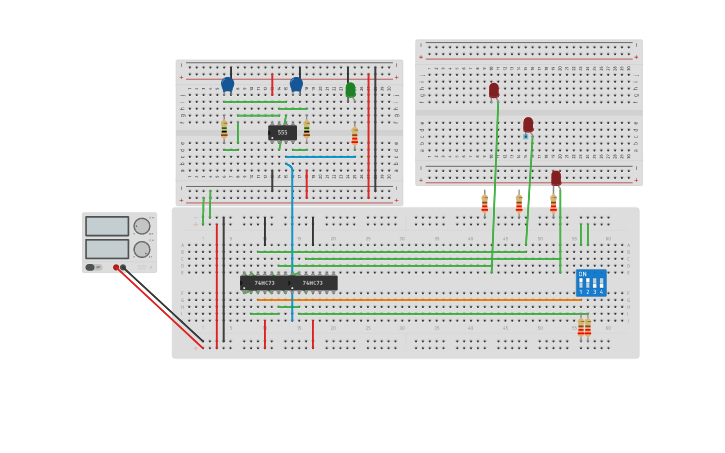 Circuit design 3 Bit Ripple Down Counter | Tinkercad