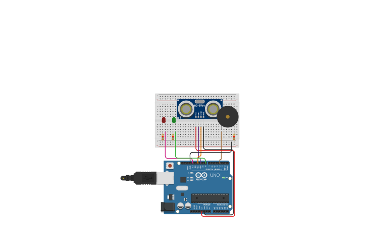Circuit design Distance sensor for cars - Tinkercad