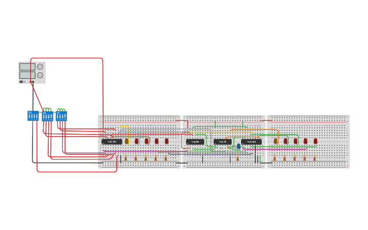Circuit design BCD ADDER AND 4-BIT ADDER USING 74HC283 IC - Tinkercad