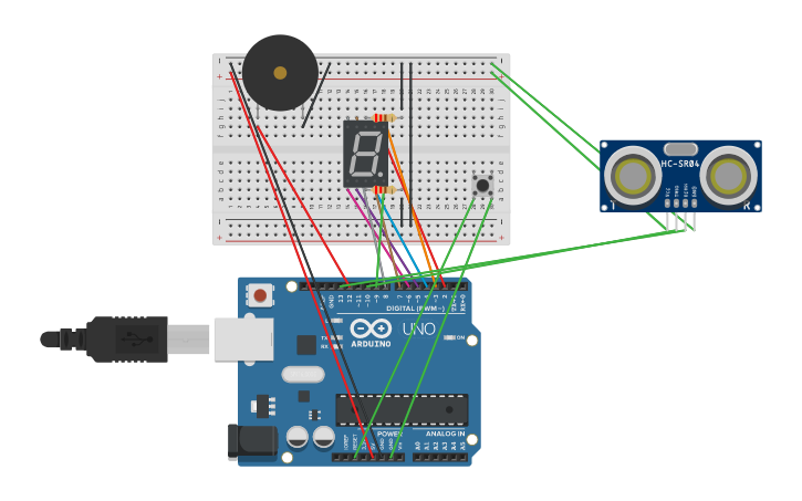 Circuit design Count down timer-Sensor-Distance - Tinkercad Circuit design Count down timer-Sensor-Distance - Tinkercad