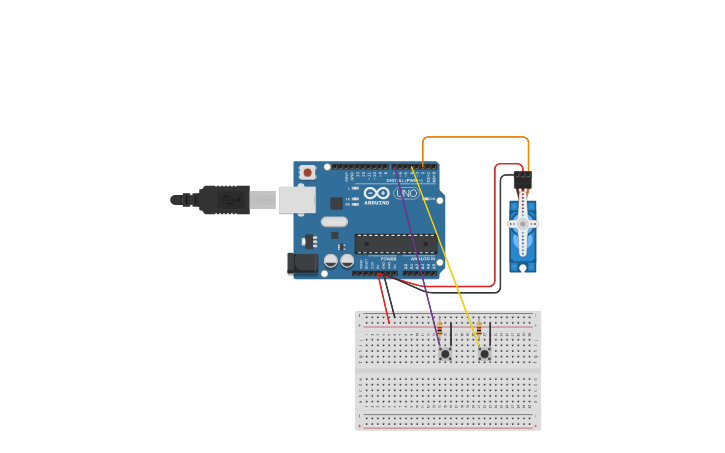 Circuit design servomotor con pulsadores - Tinkercad
