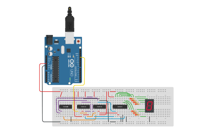 Circuit design 3-bit async counter - Tinkercad