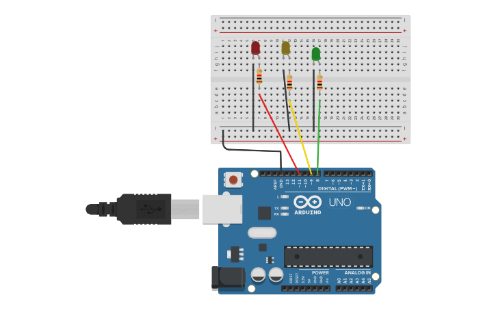 Circuit design TRAFFIC LIGHT SYSTEM - Tinkercad