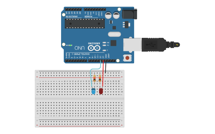 Circuit design alternate blinking LED - Tinkercad Circuit design alternate blinking LED - Tinkercad