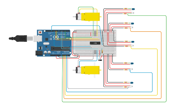 Circuit design 5 IR Line Follower Test - Tinkercad