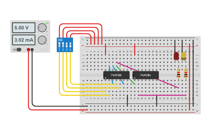 Circuit design 4 bit Odd and Even Parity Generator and Checker - Tinkercad