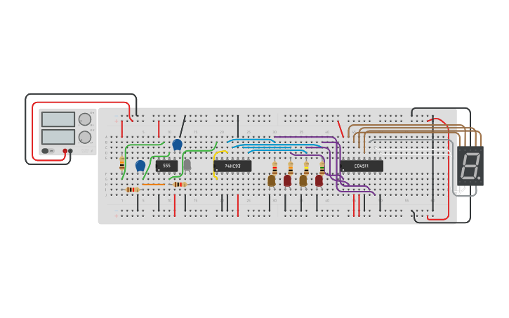 Circuit design Timer+Counter+Decoder | Tinkercad