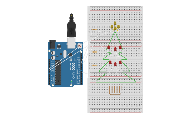 Circuit design árbol de Navidad Arduino - Tinkercad