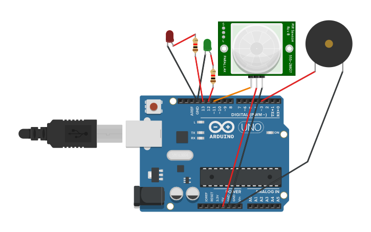 Circuit design PIR Sensor Homework | Tinkercad