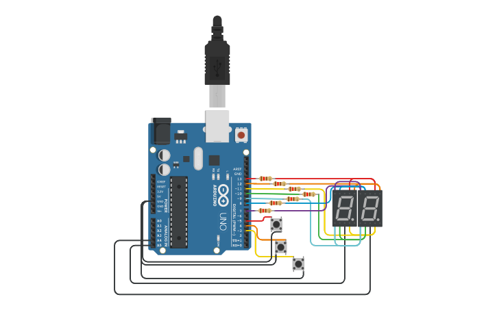 Circuit design Contador con arduino - Tinkercad