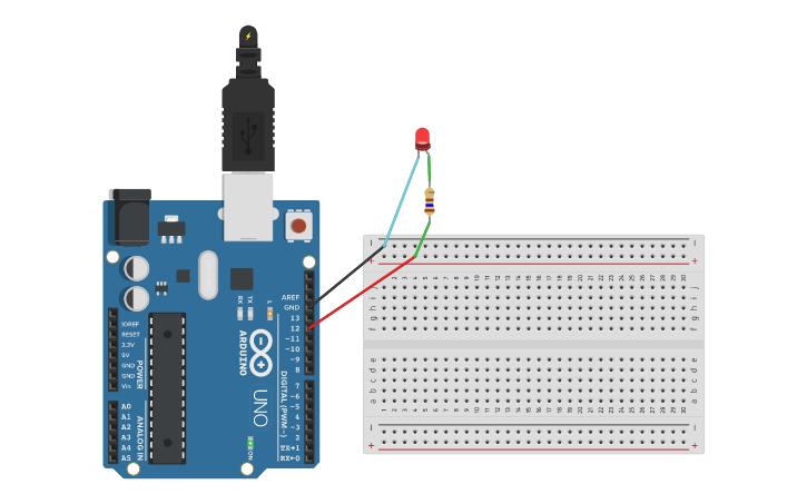 Circuit design Piscar led externo na protoboard | Tinkercad
