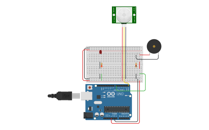 Circuit design Projeto Integrador - Sensor de movimento/Alarme | Tinkercad
