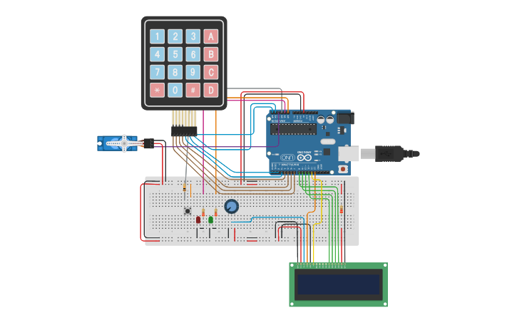 Circuit design Control de Acceso seguro con Arduino,Lcd y Keypad. corrector. | Tinkercad