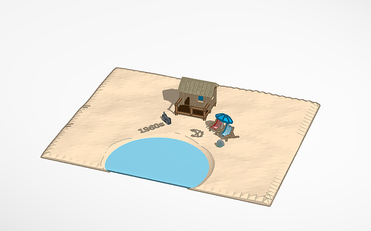 3D design A summer beach with a vacation house - Tinkercad