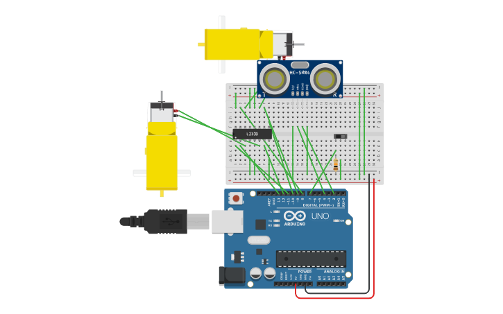 Circuit design Obstacle Avoiding Car JA - Tinkercad