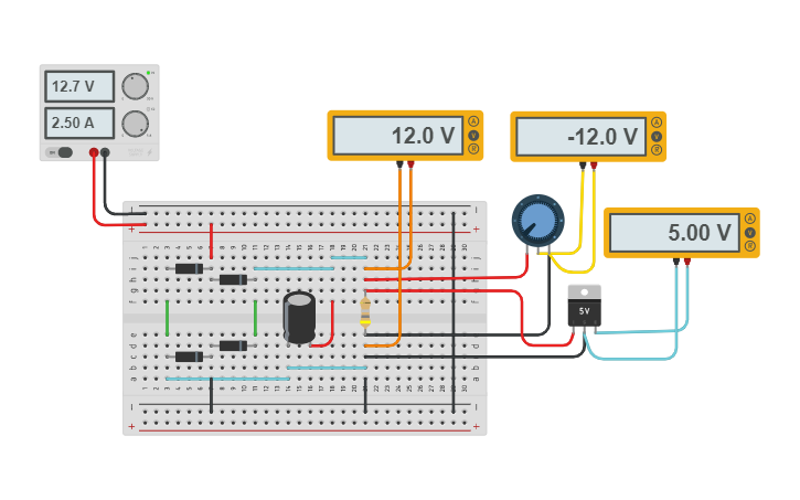 Circuit design Fuente Dual Regulada a 5V - Tinkercad