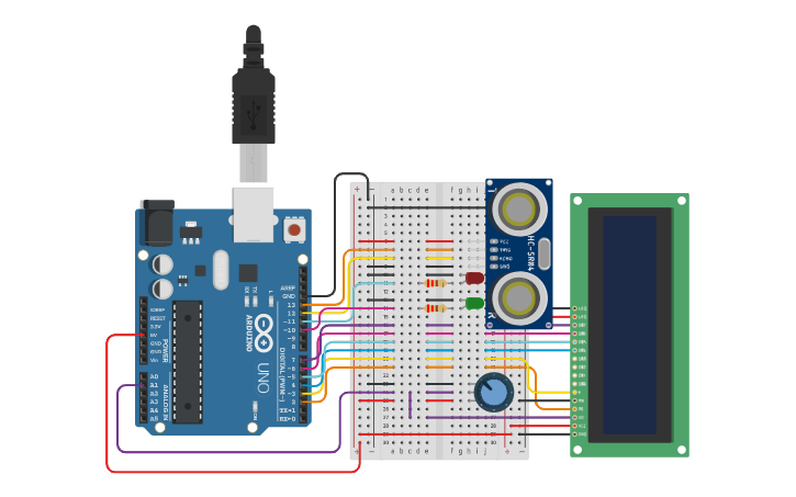 Circuit Design Display Lcd Y Sensor De Distancia Con Arduino Tinkercad 9574