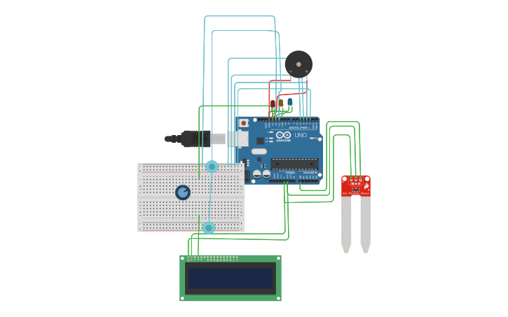 Circuit design PROJECT 5 (SOIL MOISTURE EXPERIEMENT) - Tinkercad