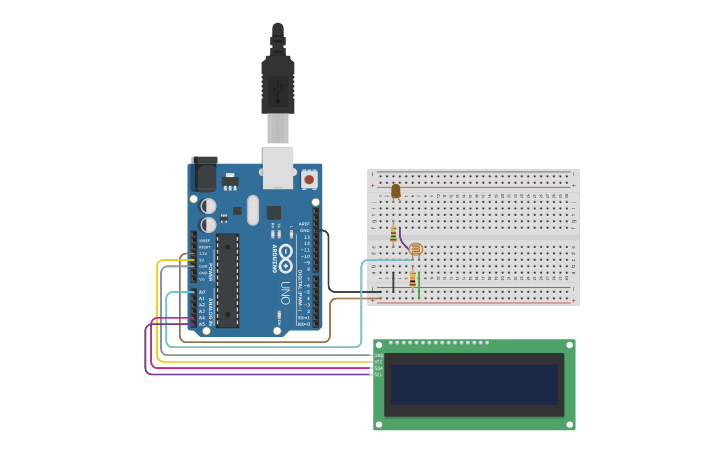 Circuit design Copy of LDR with LCD and RGB - Tinkercad