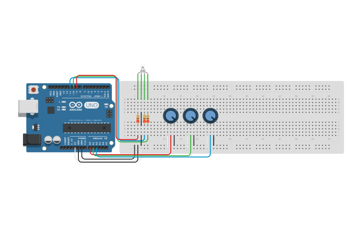 Circuit design RBG LED Color Chooser - Tinkercad