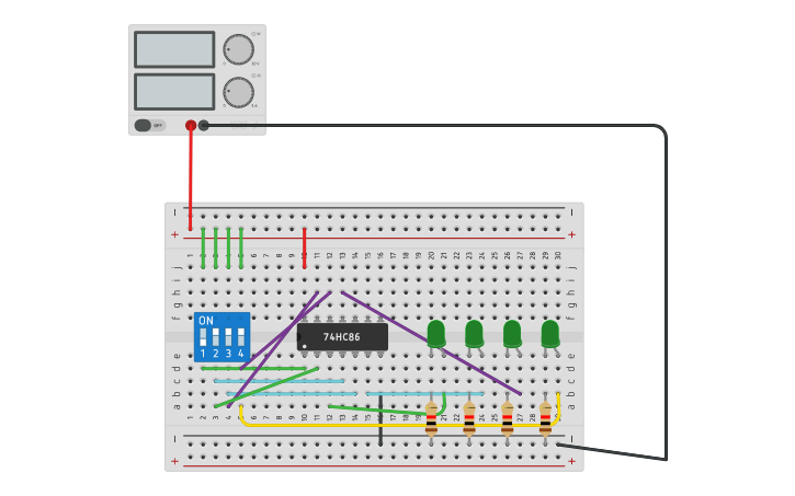 Circuit design Binary code to gray code - Tinkercad