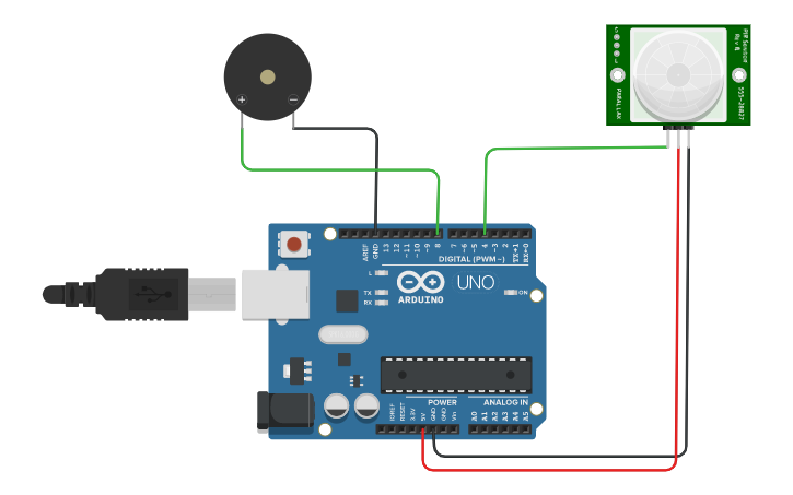 Circuit Design Arduino With Pir And Buzzer Tinkercad 3077