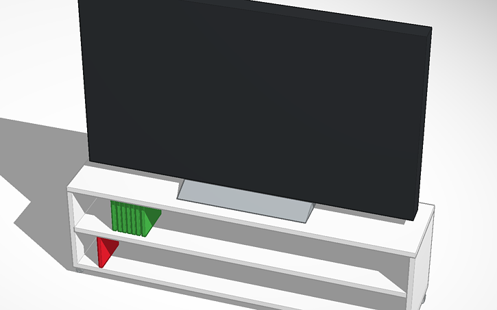 3D design TV Stand with shelf, TV and cds - Tinkercad