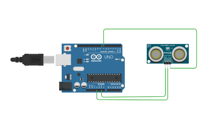 Circuit design Template to Lab 2.2 - Ultrasonic Sensor Parallax | Tinkercad