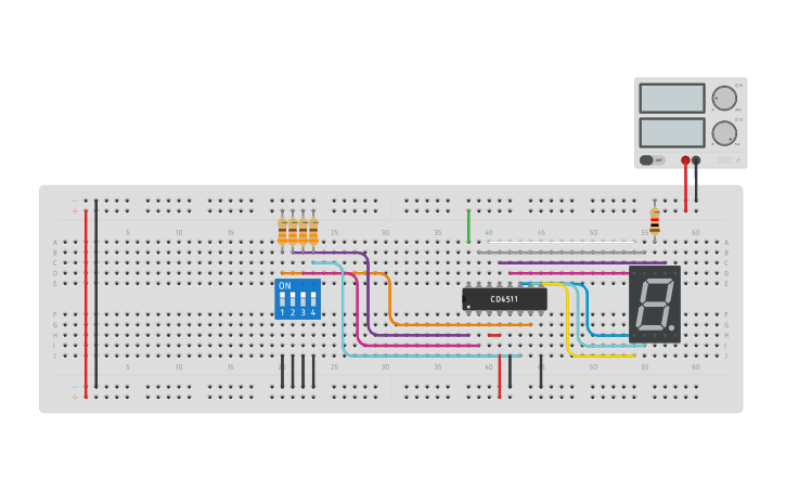 Circuit design Comprobación funcionamiento decodificador bcd/7 segmentos - Tinkercad