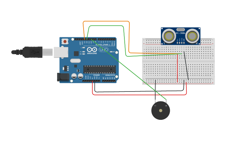 Circuit design Sensor de proximidad con sonido - Tinkercad