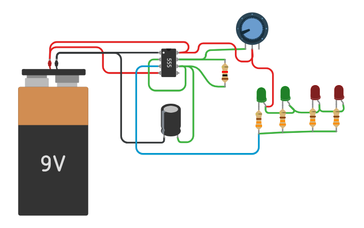 Circuit design Strobo LED com 555 - Tinkercad
