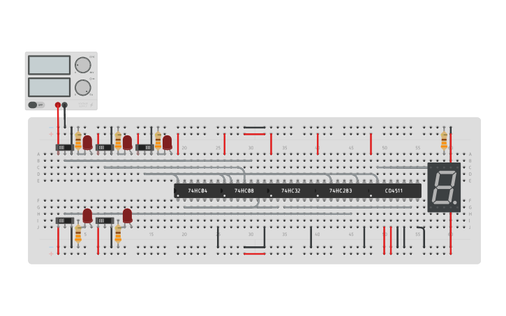 Circuit design Adder/Subtractor to 7 Segment (2) - Tinkercad