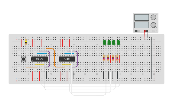 Circuit design DUAL D Flip-Flop - Tinkercad Circuit design DUAL D Flip-Flop - Tinkercad