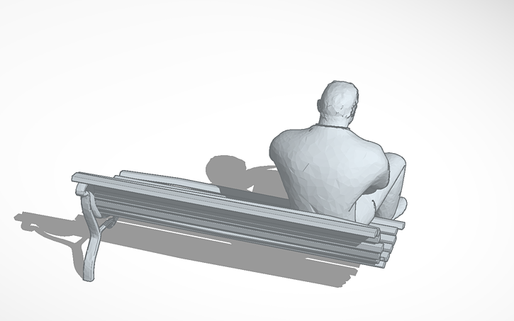 3D design Very sad man sitting in a bench - Tinkercad