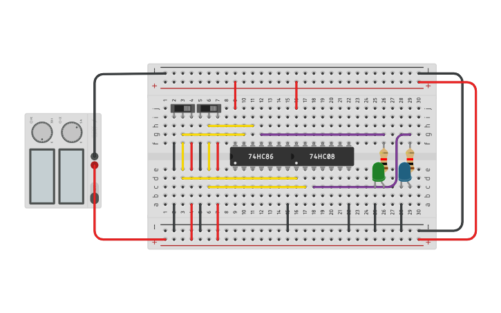 Circuit design Circuito Meio-Somador - Tinkercad