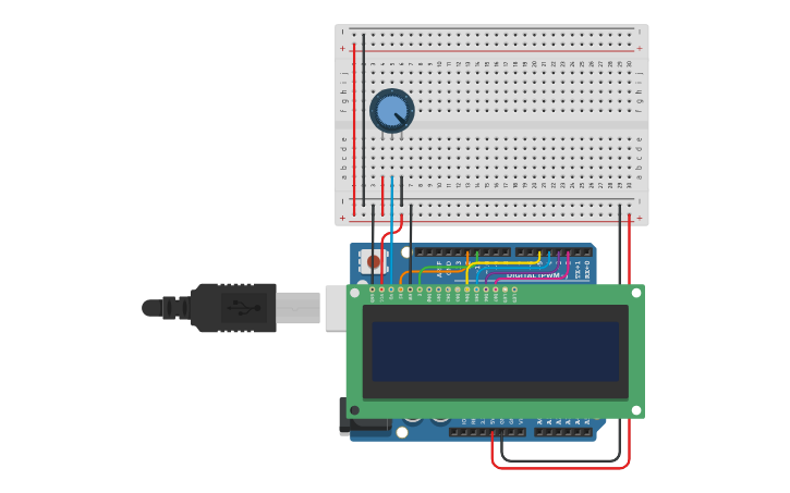 Circuit design ACT 5: LIQUID CRYSTAL DISPLAY() - Tinkercad