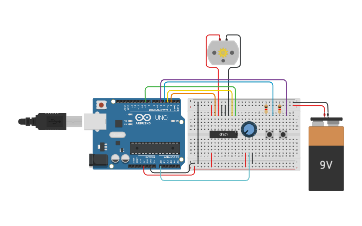 Circuit design DC Motor with H-bridge - Tinkercad