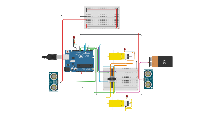Circuit design sumobot v2 | Tinkercad
