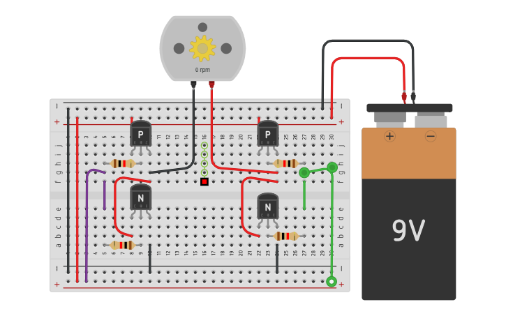 Circuit design ponte H transistorizada | Tinkercad