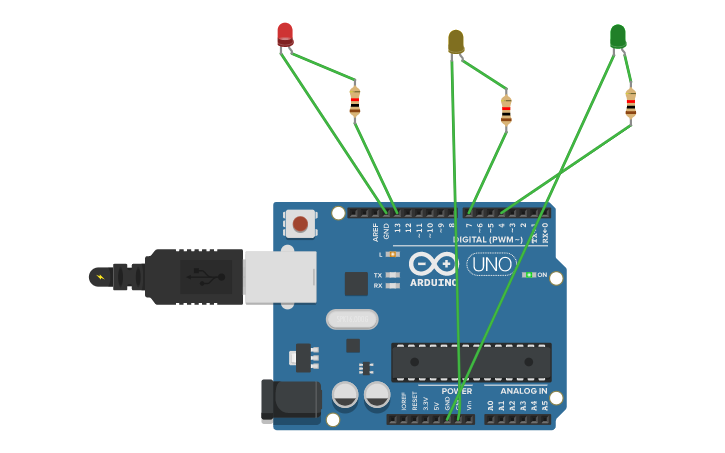Circuit design Traffic Light Controller - Tinkercad