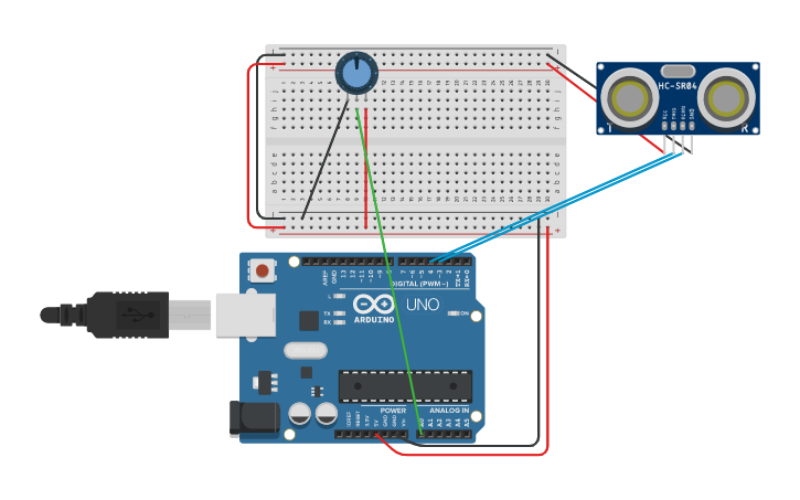Circuit design Ultrasonic Range | Tinkercad