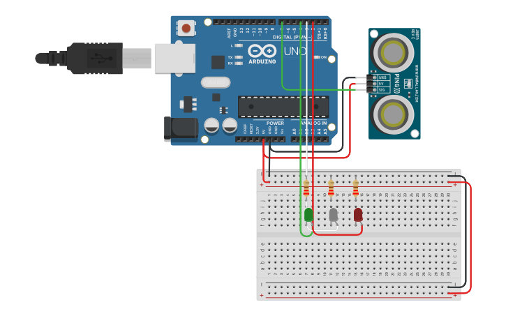 Circuit design Sensor ultrasonido | Tinkercad