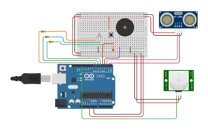 Circuit design Sistema de Seguridad de Exhibiciones | Tinkercad
