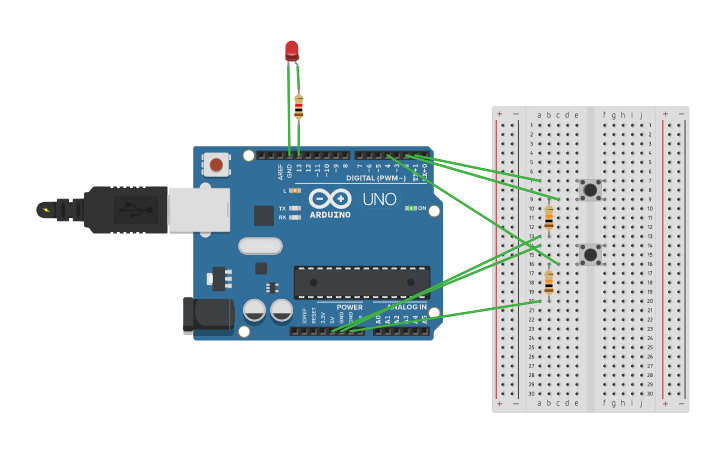 Circuit design Pushbuttons with LED (Arduino) | Tinkercad Circuit design Pushbuttons with LED (Arduino) | Tinkercad